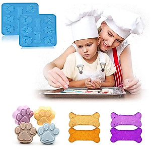 Paw Mold and Dog Bone Mold Silicone Baking Molds 2pcs Biscuits Mold Muffin Mold, Hard Candy Mold, Chocolate Cookies Molds for Pets and Kids, blue.