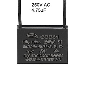 uxcell Ceiling Fan Capacitor CBB61 4.75uF 250V AC 2 Wires Metallized Polypropylene Film Capacitor 37x26x15mm for Electric Fan Pump Motor Generator 3Pcs