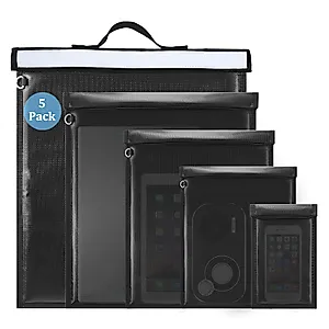 5 Pack Faraday Bags, Extra Large Faraday Bag for Laptops & Tablets & Radio & Car Keys, Waterproof & Fireproof Faraday Cage with Reflective Strip, Anti-Theft Faraday Key Fob Protector