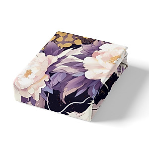 Manfei Dragon Exotic Bedding Set Twin Size,Wild Ancient Animal Purple Dragon Starry Duvet Cover with 1 Pillow,Artistic White Flowers Blooming Floral Quilt Cover(No Filler),2 Pcs