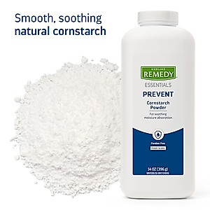 Medline Remedy Essentials Cornstarch Powder (14 oz Bottle), 12 Count, Fresh Scent, Talc Free, Shaker Top, Skin Care, Absorbs Sweat, Soothes, Reduces Friction & Chafing, For Adults, Feet, Groin