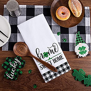 AnyDesign St. Patrick's Day Kitchen Dish Towels 18 x 28 White Black Buffalo Plaids Dishcloth Lucky Shamrock Clover Truck Drying Cloth Tea Towel Irish Decorative Hand Towel for Cooking Baking, 4 Pack