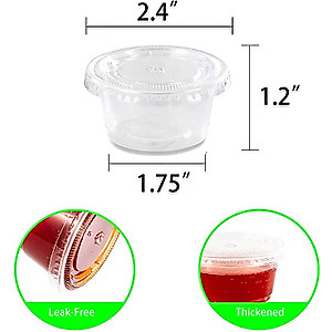 FICUCUSO [200 Sets - 2 oz Jello Shot Cups,Condiment Containers with Leak-Proof Lids, Disposable Plastic Cups with Lids for Sauces, Souffle, Food Samples, Pills and More