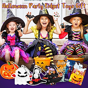 FIDWOD 32Pcs Halloween Party Favors Packs: Pop Fidget Toys Keychain with Halloween Style Cards for Kids - Stocking Stuffers Goodie Bag Fillers - Stress Relief Sensory Toys Set