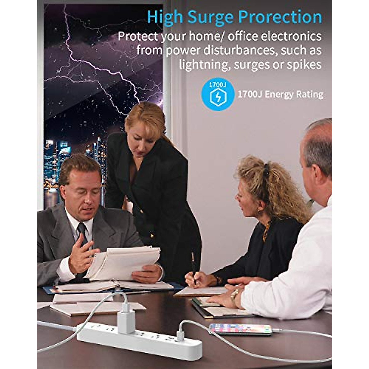 15ft Braided Power Strip Surge Protector with USB Ports, NTONPOWER Flat Plug Power Strip with Long Extension Cord, 4 Outlet 4 USB Desktop Charging Station, 1700 Joule, Circuit Breaker, for Home Office