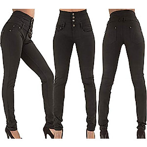 Andongnywell Plus Size Colombian Design Butt Lifting High Waist Skinny Jeans (Black,X-Large)