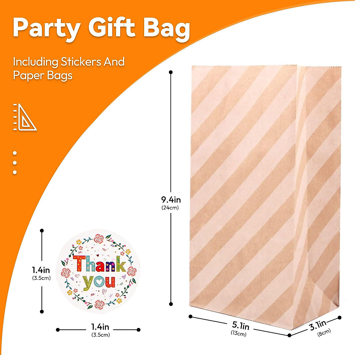 Elvielsl 40 Pack Paper Party Favor Bags, Brown Paper Bags Kraft Paper Bags Goodie Bags Small Gift Bag with 48pcs Stickers for Birthday, Wedding, Party Favors, Christmas Day, Baby Showers - 13x8x24CM