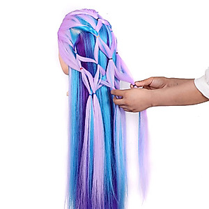 Mannequin Head with Hair 26" hair mannequin doll head hair styling manikin head Cosmetology Doll Head Multicolored Synthetic Fiber Hair（Table Clamp Stand Included)(Cherry Blossom four colors)