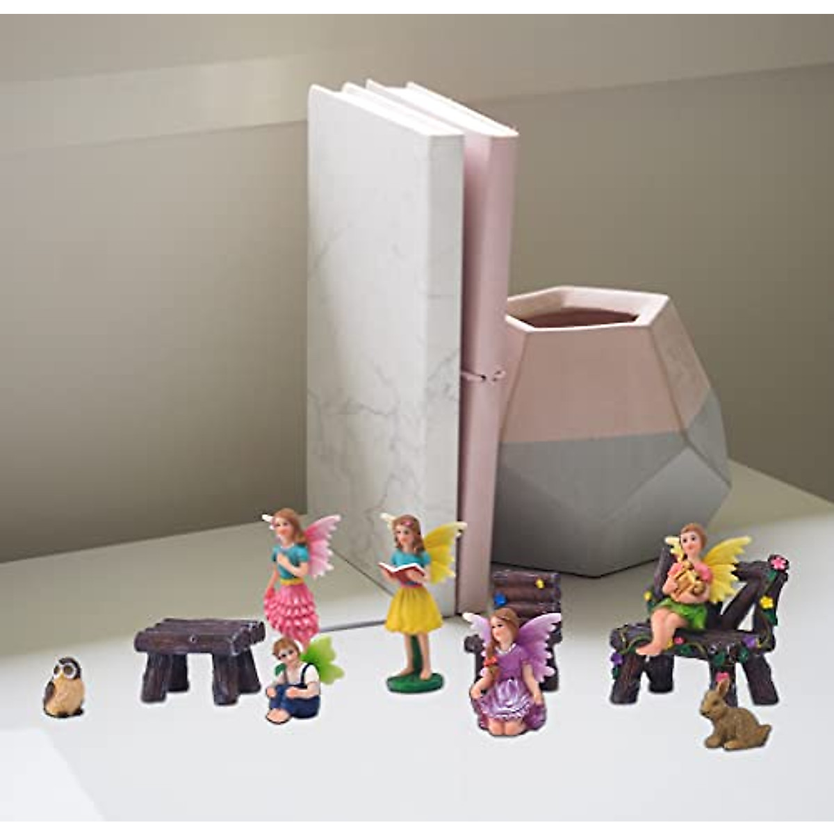 Arggidan 10pcs Fairy Garden Miniature Fairies with Furniture Figurine -Swing Fairies Set of Accessories Kit for Kids and Adults- Outdoor or Indoor Decor