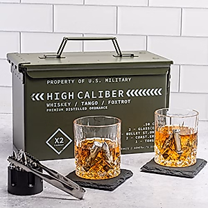 Titan LSO Whiskey Glasses and Whiskey Stones in Unique Tactical Box Display | Ideal Groomsmen Gifts Whiskey Gifts for Men | Bourbon Whiskey Cocktail Glasses, Coasters and Tongs… (with Whiskey Stones)