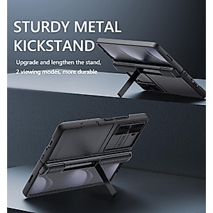 GBEE for Samsung Galaxy Z Fold 5 Case with Kickstand & Screen Protector & Card Holder & Sliding Camera Cover & Hinge Protection, Durable Rugged Stand Wallet Phone Case for Galaxy Z Fold 5 2023, Black