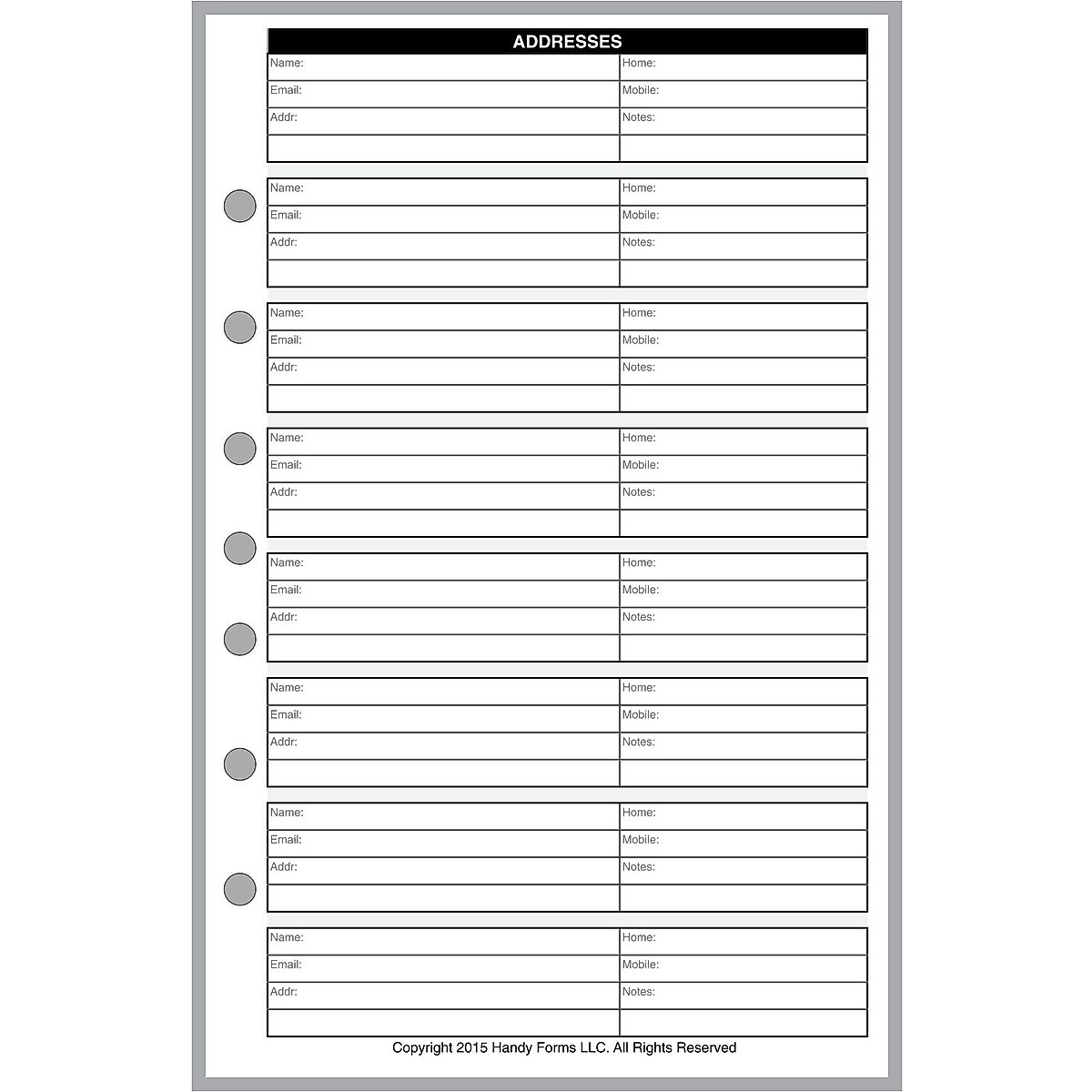 Classic Size Name & Address Refill, Sized and Punched with 7 Holes for 7-Ring Notebooks Such as Franklin, etc. (5.5" x 8.5")