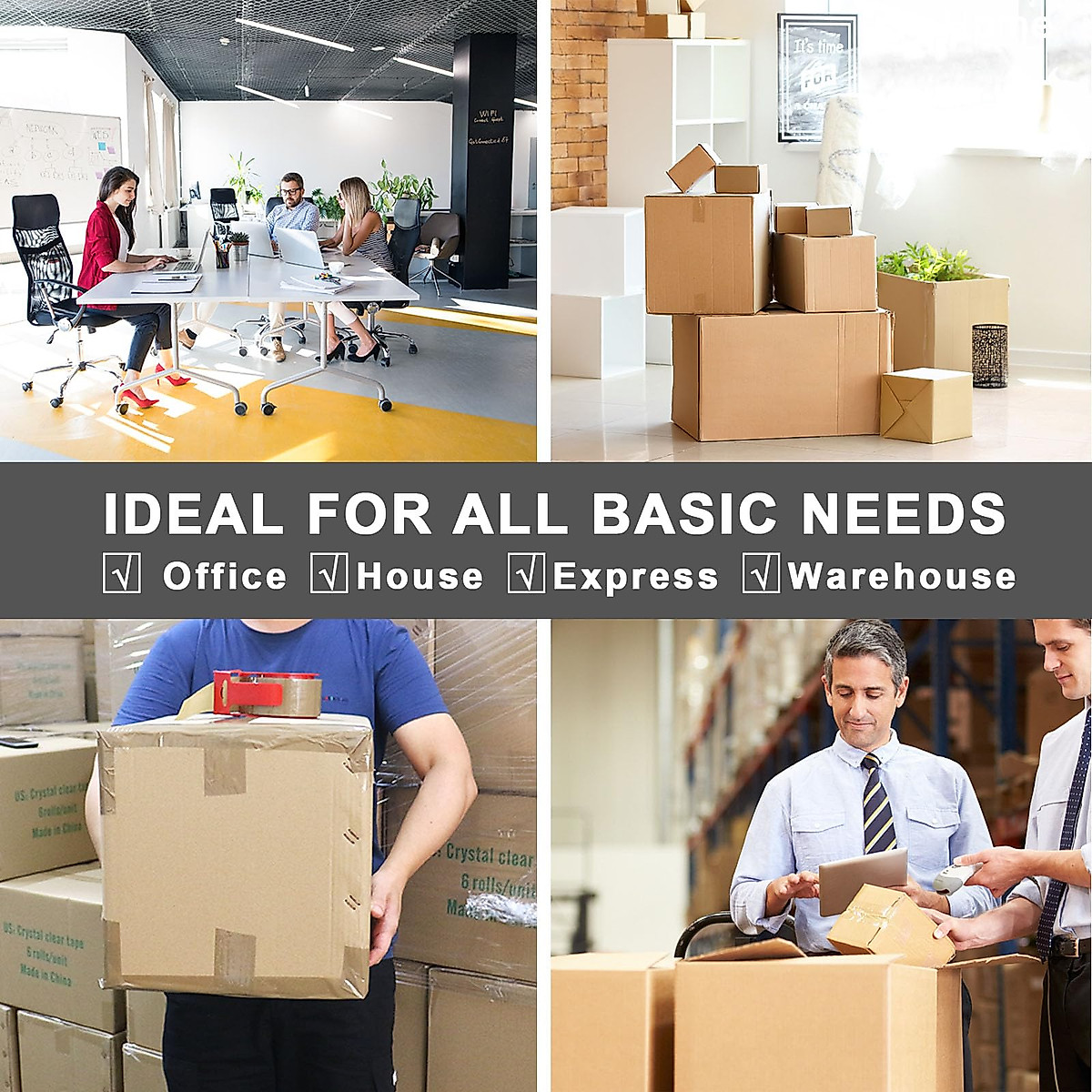 BOMEI PACK Brown Packing Tape with Dispenser, 2.4 Mil 1.88 Inch x 60 Yards, 6 Refills Rolls Packaging Tape for Moving, Shipping and Storage