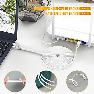 Aoforz Cat 6 Ethernet Cable 100 ft,High Speed Flat White Cat 6 Internet Network Patch Cord,Long Ethernet Cable with Snagless Rj45 Connectors and Cable Clips-(100 Feet)