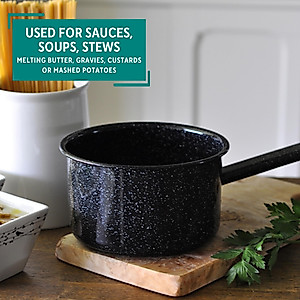 MIRRO 1.25qt Enamel Saucepan, Black