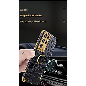 Alligator Pattern Back Ring Holder Phone case car Magnetic Four Corner Shockproof for Samsung Galaxy A71 A72 A82 A21S A02S A12 A52 A51 A32 A42 A50S A22 5G 4G Soft Back Cover(White,Samsung A71 4G)