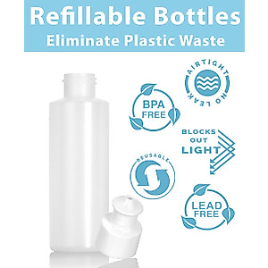 JUVITUS 6 oz Clear Natural Refillable Plastic Squeeze Bottle with White Push Pull Cap Dispenser (12 Pack)