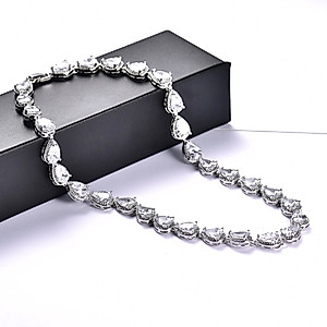 MASOP Women's Silver-tone Clear CZ Cubic Zirconia Pear Shape Teardrop Luxury Necklace Choker 16.8inch