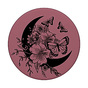Dark Rose Pink Black Butterfly Crescent Moon Flower PopSockets Swappable PopGrip