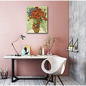 msspart Red Poppies and Daisies by Vincent Van Gogh, Floral Oil Paintings Reproduction Flowers Pictures Artwork, Canvas Wall Art Print for Home Decoration - 12"x16"