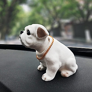SEADEAR Car Nodding Dog Decoration Cute Dog Ornaments Shaking Head Dog Car Dashboard Ornaments Ornamentss Creative Gifts Car Ornaments (White Bulldog)