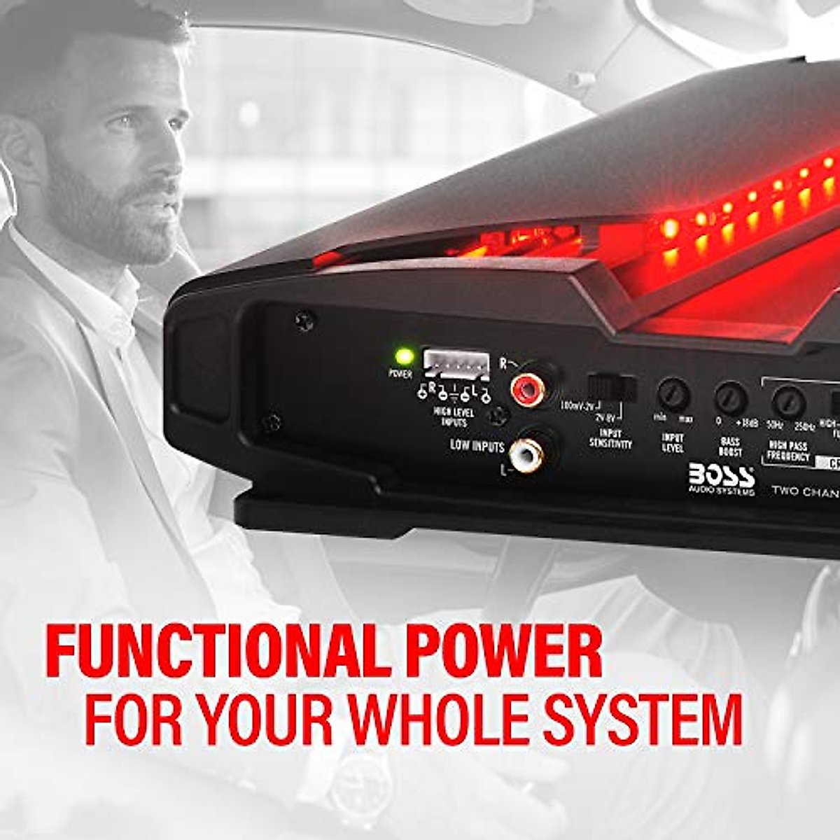 BOSS Audio Systems PT1600 Phantom Series Car Stereo Amplifier – 1600 High Output, 2 Channel, Class A/B, 2/4 Ohm, High/Low Level Inputs, High/Low Pass Crossover, Full Range, Mosfet, Bridgeable