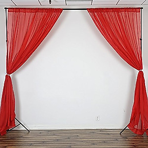 BalsaCircle 10 feet x 10 feet Red Sheer Voile Backdrop Drapes Curtains 2 Panels 5x10 ft - Wedding Ceremony Party Home Decorations