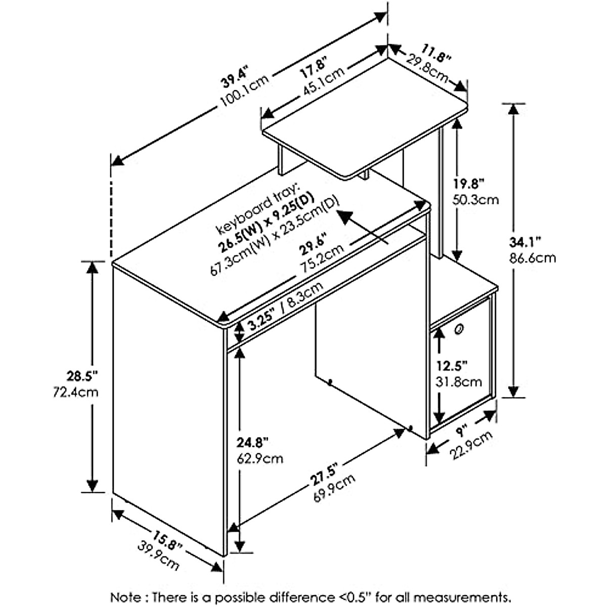 Furinno Econ Multipurpose Home Office Computer Writing Desk, White/Black