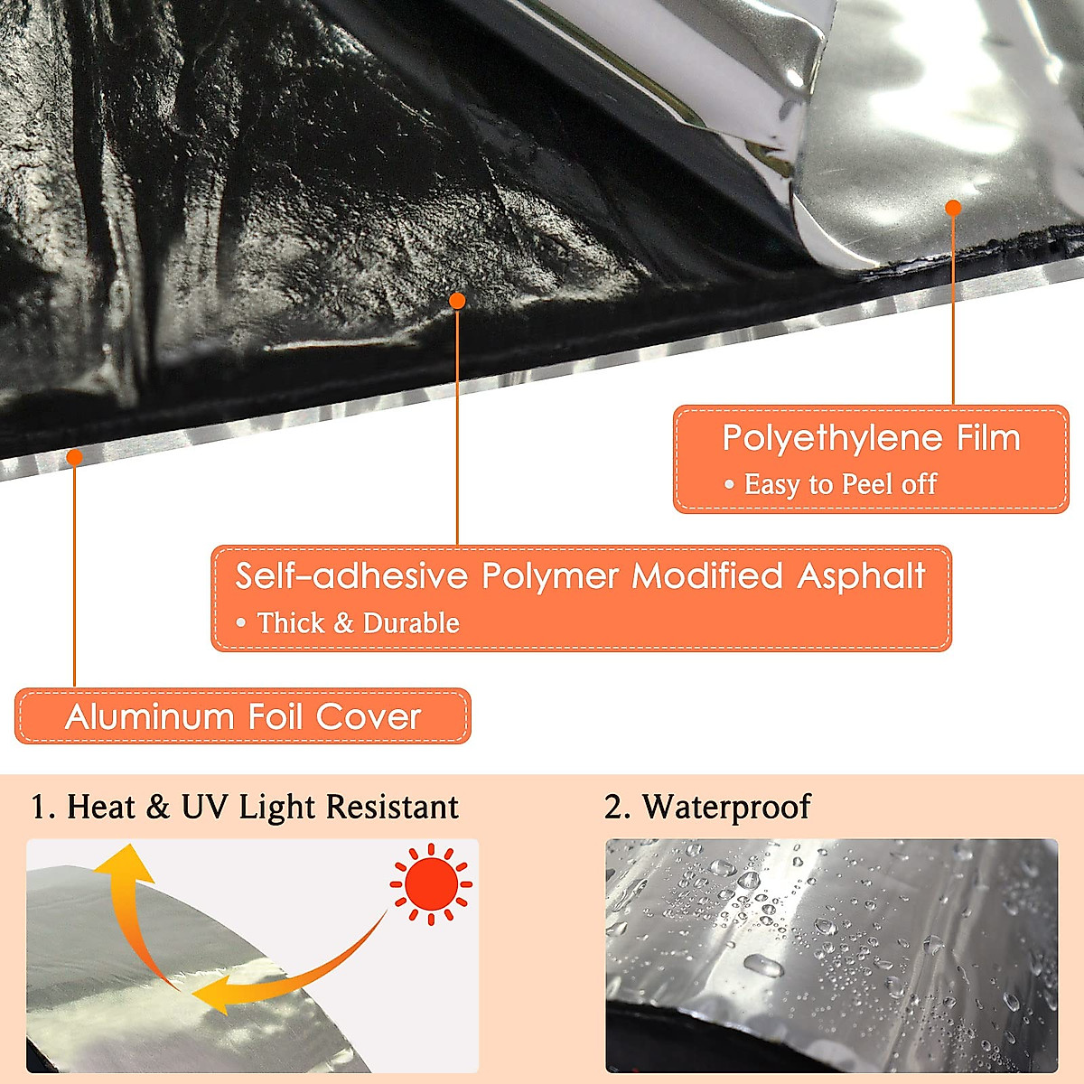 BXI Flashing Roll Tape Membrane, 4 inches X 32 Feet Thick Waterproof Patch Seal Tape, Self-Adhesive SBS Modified Rubberized Asphalt, Deck Seam Joist Leak Sealant for Roof Window Gutter Repair Outdoor