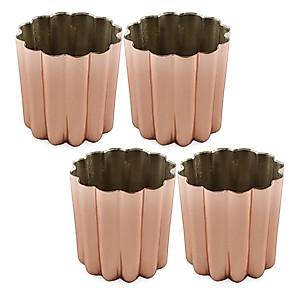 Darware Copper Canelle Pastry Molds (4-Pack); 2-Inch Bordeaux French Custard Cannele Cake Traditional Pastry Baking Molds with Heat-Conducting Copper