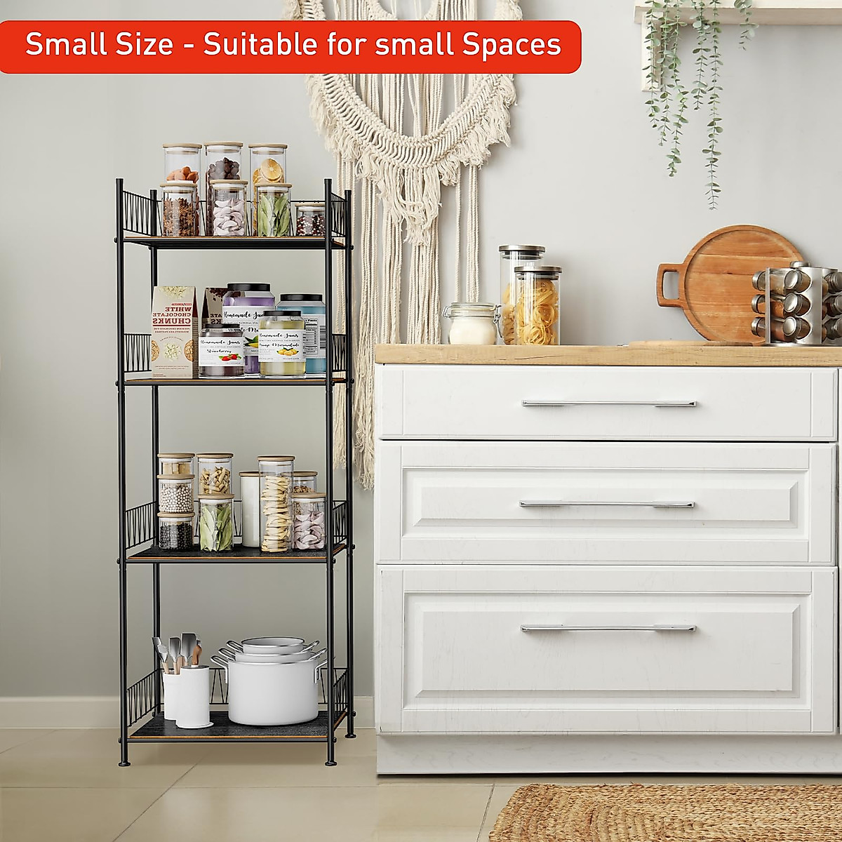 4 Tier Water Bottle Organizer Shelf Bottled Water Storage Rack for Floor Metal Wire Rack Shelving Standing Shelf Units for Pantry Kitchen Bathroom House, Black