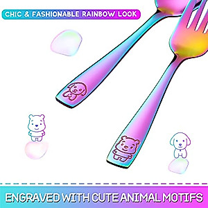 10 Pack Toddler Utensils, Stainless Steel Rainbow Silverware Set for Kids, Children Safe Cutlery Set Includes Forks and Spoons - Dishwasher Safe