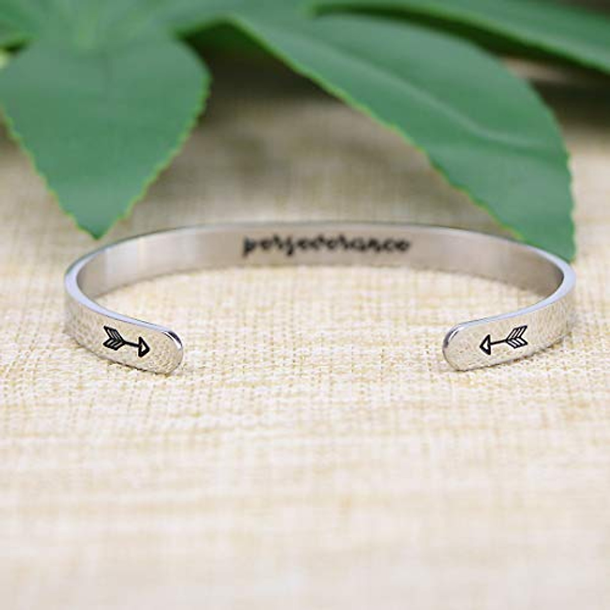 JoycuFF Perseverance Inspirational Bracelets for Women Mantra Silver Metal Open Handmade Quote Message Bangle