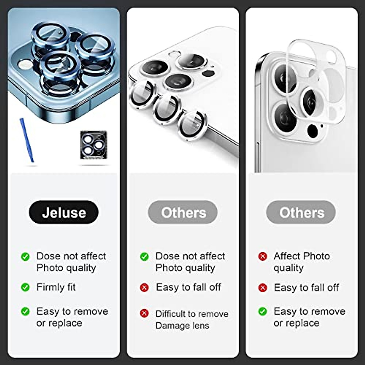 Jeluse [3X2 Pack] Designed for iPhone 13 Pro/iPhone 13 Pro Max Camera Lens Protector, 9H Tempered Glass Screen Protector Cover [Alignment Kit Eazy installation] Metal Individual Ring