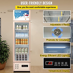 VEVOR Commercial Refrigerator,Display Fridge Upright Beverage Cooler, Glass Door with LED Light for Home, Store, Gym or Office, (11 cu.ft. Single Swing Door)
