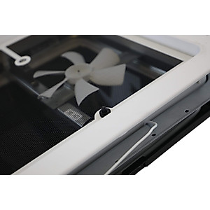 Class A Customs 14" RV Roof Vent 12 Volt Powered Fan with SMOKE Wedge Style Lid - 1” Garnish Ring - Putty and Screws | 74112A-PS