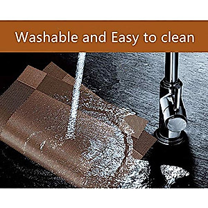 Placemats with Table Runner Sets Place Mats, Woven Crossweave Placemat Vinyl Kitchen Tablemat, Washable PVC Table Mats for Dining Table, Parties, Farmhouse, Thanksgiving, Christmas & Gathering (Brown)