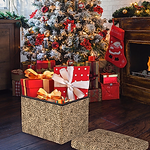 eMOUSE Storage Ottoman Bench Foldable Footrest Stool Seat for Bedroom and Living Room Small Bench Foot Stool Rectangle Cube Leopard L17W13H13IN…