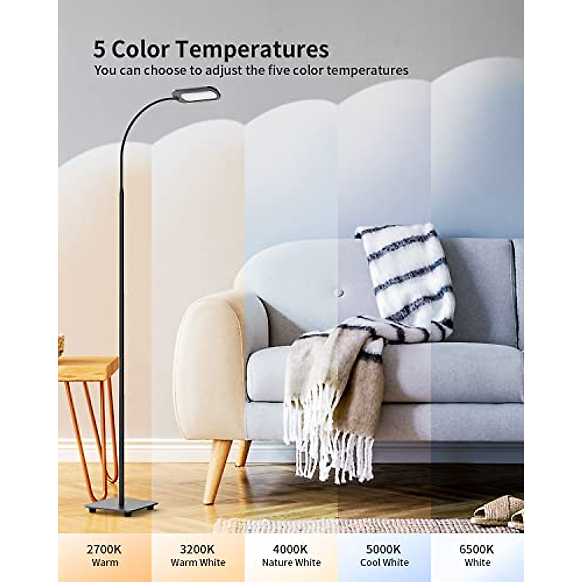 OYU LED Floor Lamp, Floor Lamp for Bedroom, Bright Floor Lamp 1800LM, Stepless Adjustable 2700-6500K, Reading Lamps Floor Standing, Standing Lamp with Touch Control, Led Floor Lamps for Living Room