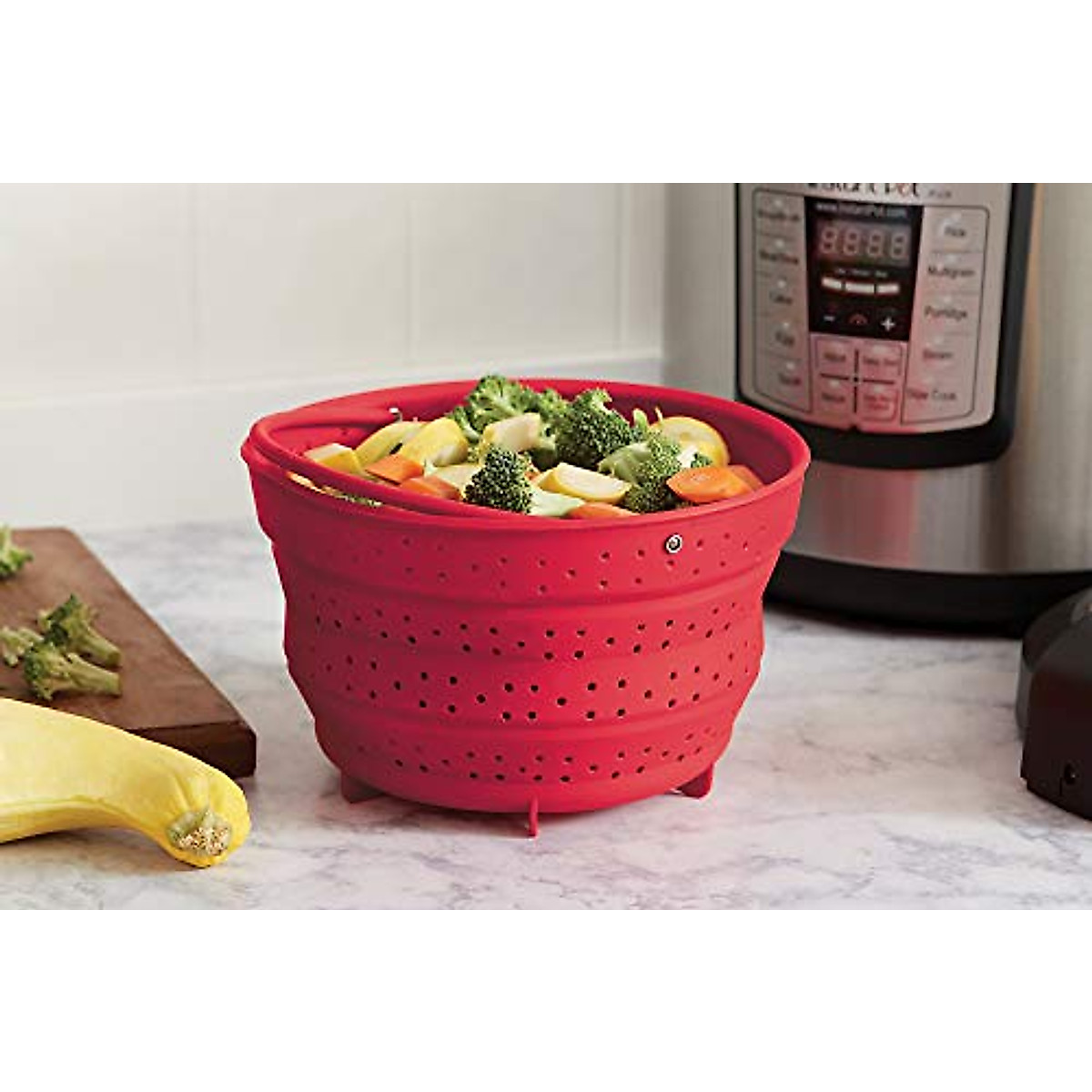 Fox Run Collapsible Silicone Steamer Basket Insert for Instant Pot, 6-Quart, Red