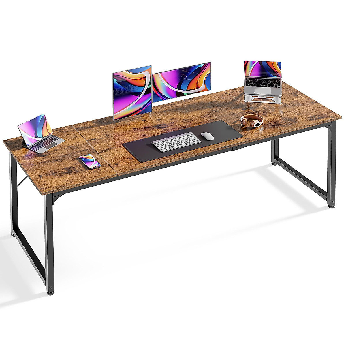 Huuger Computer Desk, 70 Inch Office Desk, Gaming Desk with Storage, Writing Desk Work Desk for Home Office, Study, Long Simple Desk, Large Legroom, Metal Frame, Rustic Brown