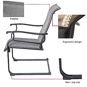 Luckyberry Patio Dining C Spring Motion Textilene Metal Rocker Chairs Weather Resistant Garden Outdoor Modern Furniture, Sling Mesh Black Steel Frame