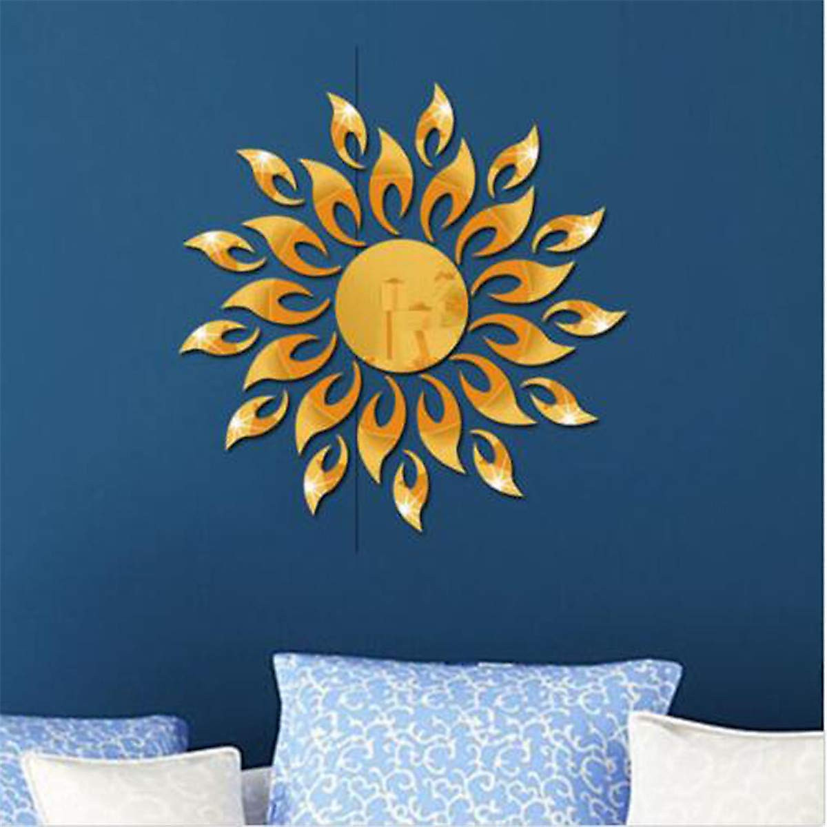 Winwinfly Mirror Wall Stickers Sun Flower Shape Wall Decals for Home Wall Decoration,Golden