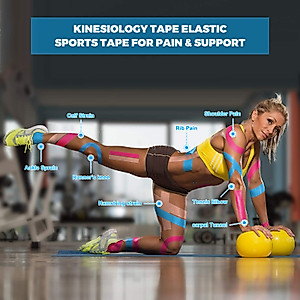 Kinesiology Tape (4 Pack) Athletic Tape 16.4ft Water Resistant Kinetic Uncut Sports Tape for Knees, Ankles, Shoulder, Pain Relief, Injury Recovery and Physio Therapy