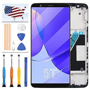 TFT for OnePlus 5T A5010 LCD Screen Replacement for OnePlus 5T A5010 LCD Display Touch Screen Digitizer Assembly Replacement with Repair Parts (Black with Frame)