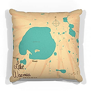 Lake Waconia Minnesota Map Canvas Throw Pillow for Couch or Sofa at Home & Office by Lakebound 18" x 18".