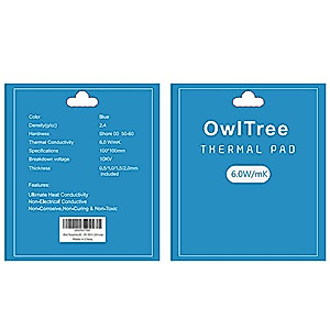 OwlTree 4 Pack Thermal Pad,100x100mm 0.5mm 1mm 1.5mm 2mm Highly Efficient Thermal Conductivity 6.0 W/mK,Heat Resistant Silicone Thermal Pads for Laptop Heatsink CPU GPU SSD IC LED Cooler