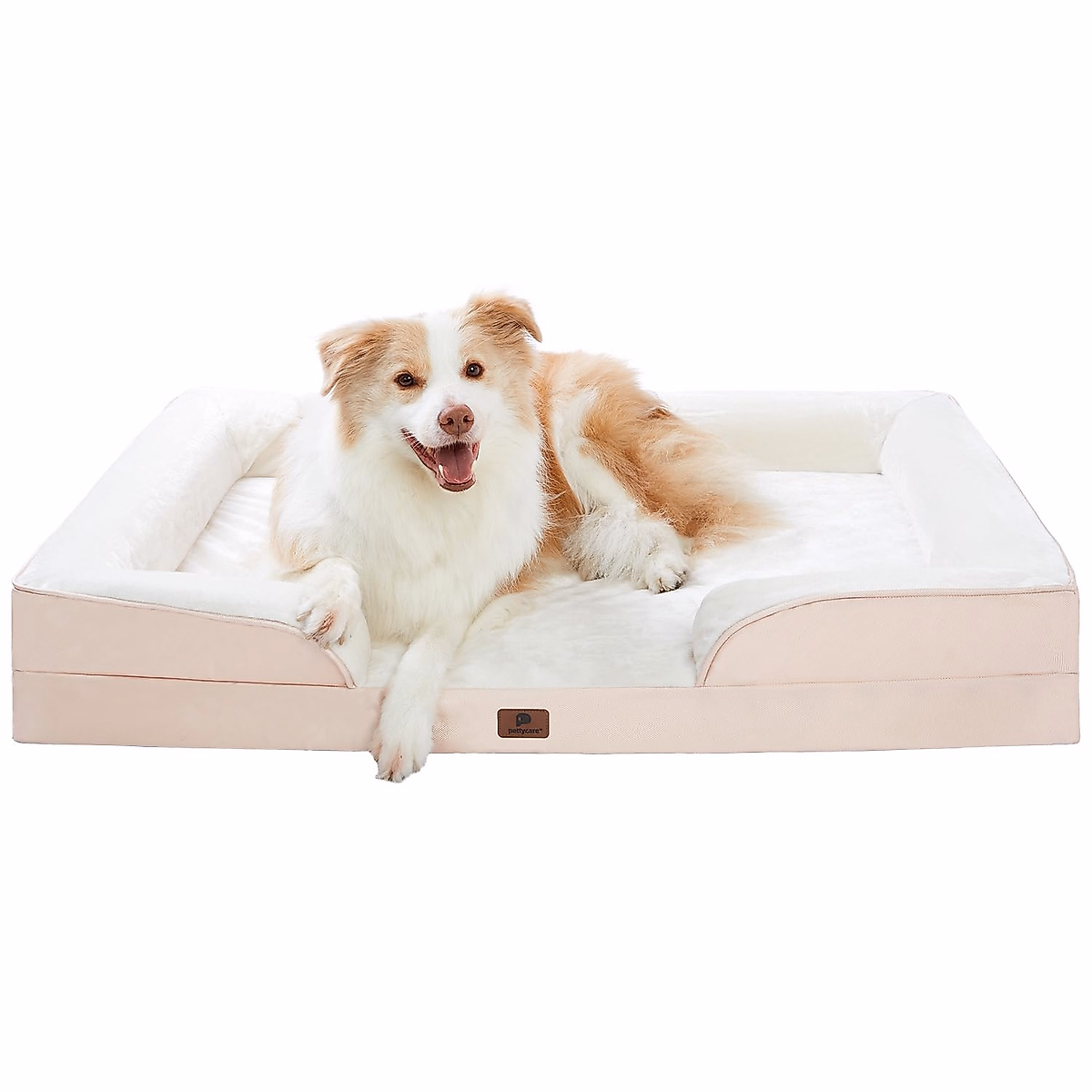 pettycare Orthopedic Dog Bed for Extra Large Dogs - Bolster Egg Crate Foam Dog Sofa with Waterproof Removable Washable Cover, Non-Slip Bottom, Extra Head and Neck Support, Cozy Flannel, White