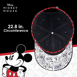 Disney Mickey Mouse and Friends Dad Hat, Peek-A-Boo Cotton Adjustable Baseball Cap with Comic Strip Print Curved Brim, Black, One Size