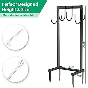 TomCare Garden Hose Holder Water Hose Holder with 4 Spikes Freestanding Garden Hose Stand Hose Storage Sturdy Hose Hanger Hose Reel Heavy Duty 6 Hooks Hose Organizer Hose Holder for Outside, Black